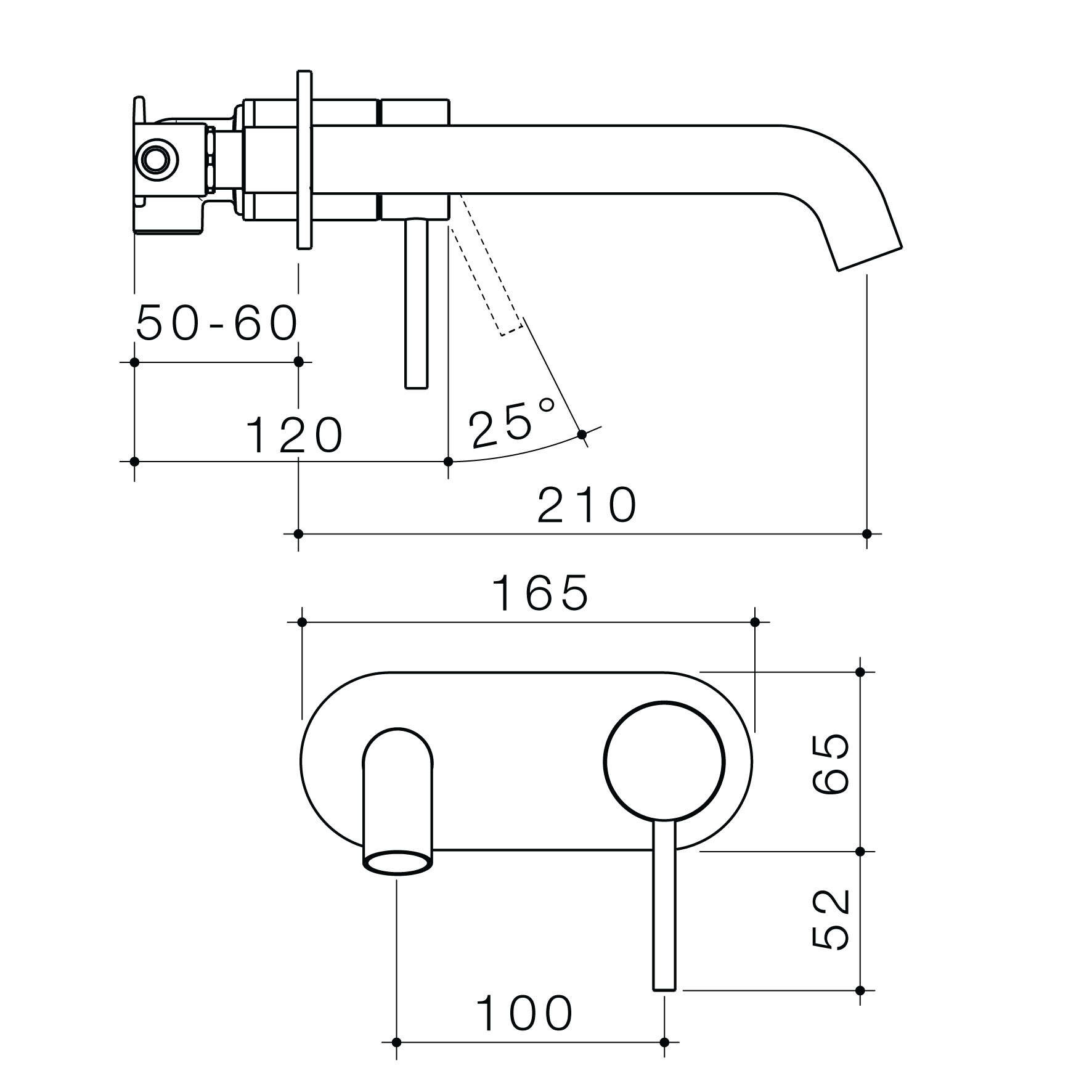 Liano II 210mm Wall Basin / Bath Mixer (Round Cover Plate)-Brushed Brass