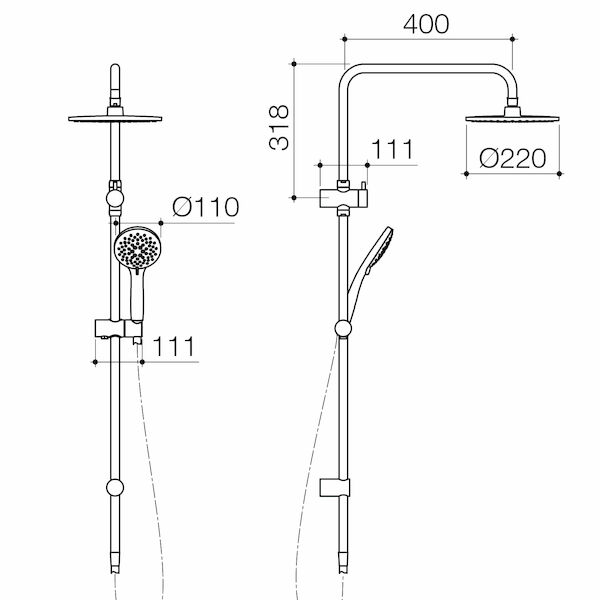 Basis Round Rail Shower with Overhead - Chrome