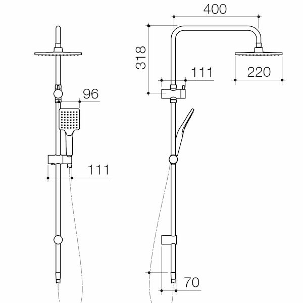 Basis Square Rail Shower with Overhead