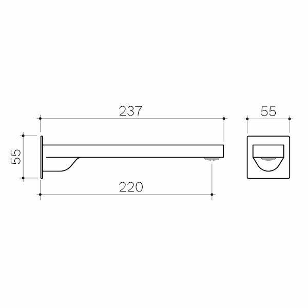 Round Square Wall Basin/Bath Outlet 220mm - Lead Free-Chrome